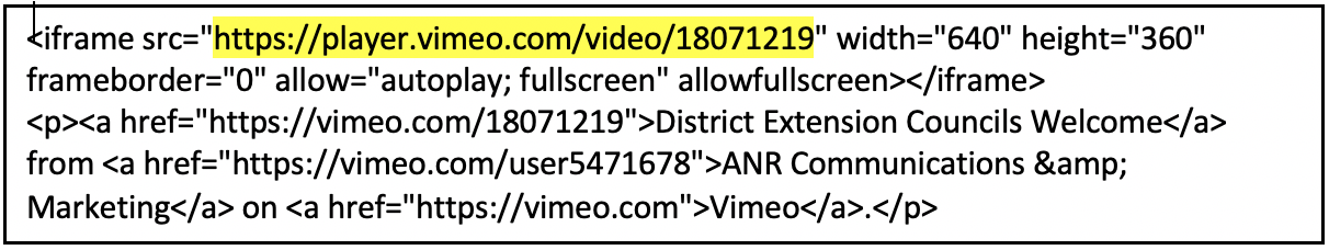 How to locate a Vimeo embed URL - ANR Communications & Marketing