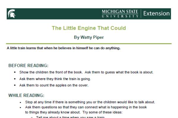 "The Little Engine That Could" Family Book Sheet - Child & Family ...