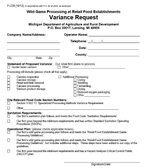 MDARD Application & Forms - Meat Processing Variance Training