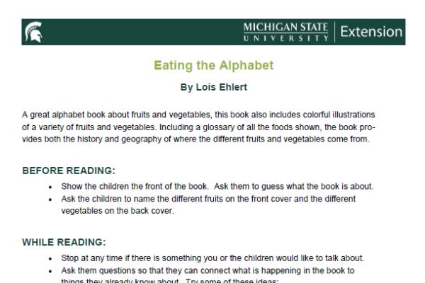 "Eating the Alphabet" Family Book Sheet - Child & Family Development