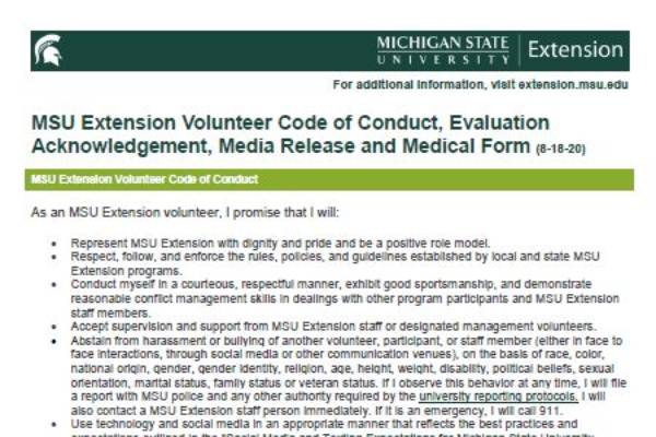 MSU Extension Volunteer Code of Conduct - Become a 4-H Volunteer