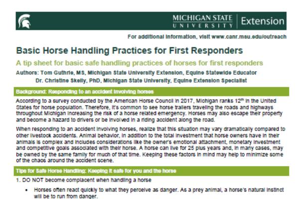 Basic horse handling practices for first responders - 4-H Animal Science