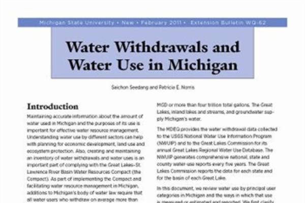 Water Withdrawals and Water Use in Michigan (WQ62) - MSU Extension
