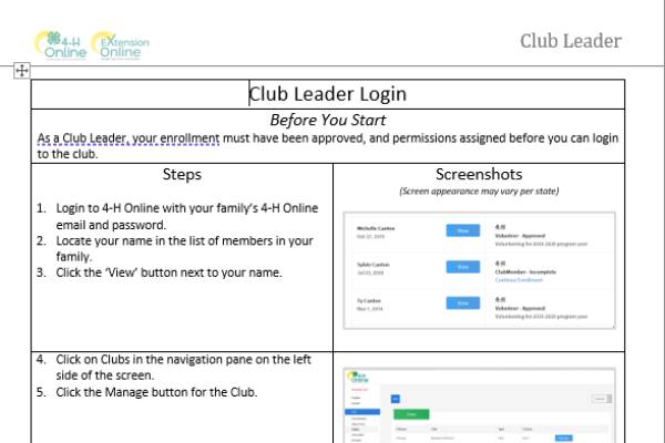 Club Leader Login - 4-H