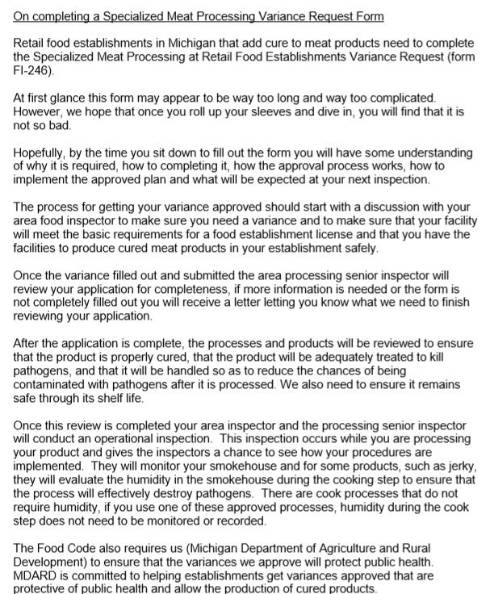 MDARD Application & Forms - Meat Processing Variance Training