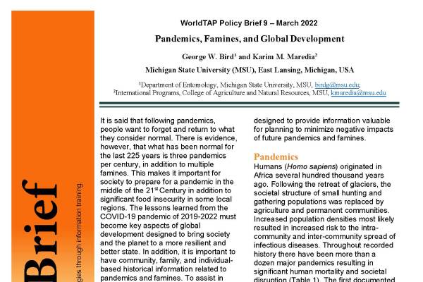 WorldTAP Policy Brief 9 - Pandemics, Famines and Global Development ...