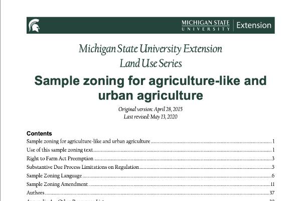 Sample zoning for agriculture-like and urban agriculture - Planning