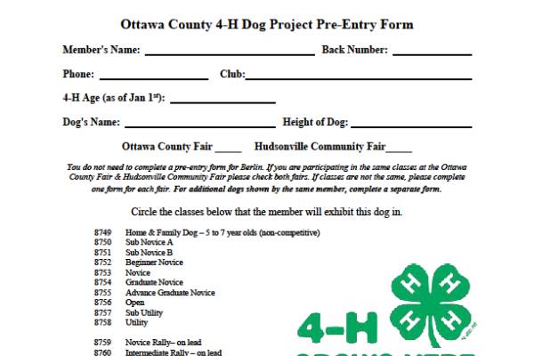 4-H Dog Pre-entry Form - Ottawa County