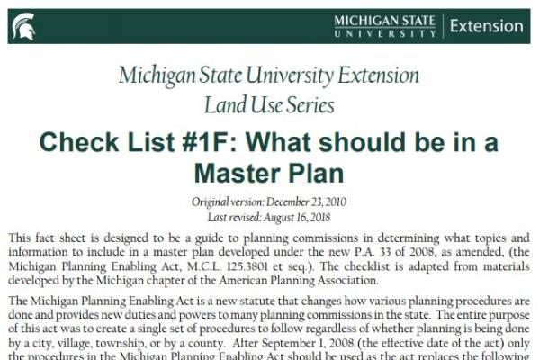 Check List #1F: Content of a Plan - MSU Extension