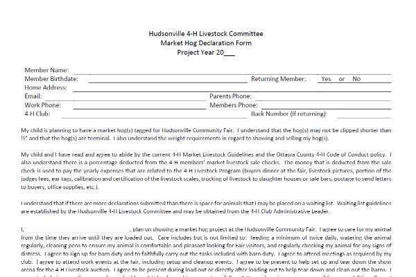 Hudsonville Community Fair 4-H Market Swine Declaration Form - Ottawa ...