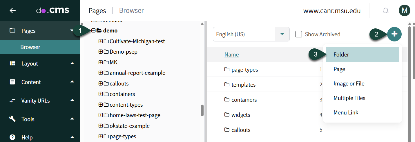 Creating Top Level Navigation Menu Links in dotCMS - Web Team
