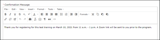 Creating Confirmation Messages in EMS - ANR Event Services