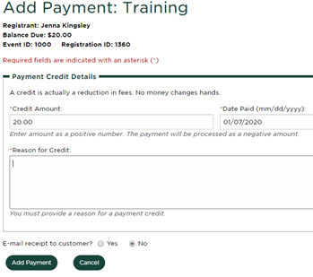 Crediting a Registrant in EMS - ANR Event Services