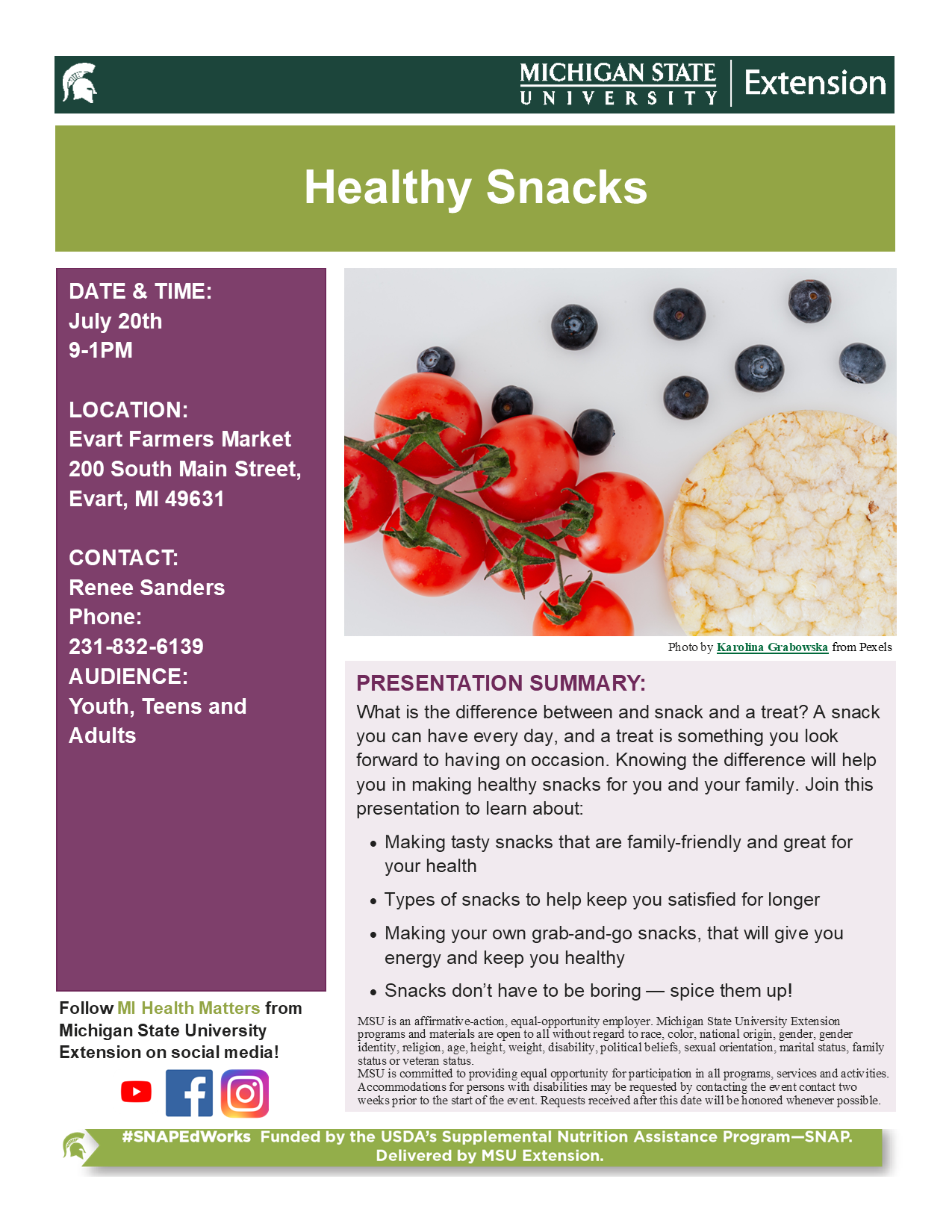Healthy Snacks at the Evart Farmers Market July 20th - Osceola County