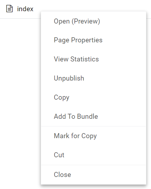 Pages Tab Context Menu Options in dotCMS - Web Team